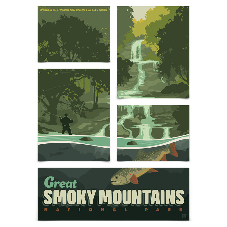 Trinx Set Of 5 Great Smoky Mountains National Park Speckled Trout Wall Art Modern Home Decor ...